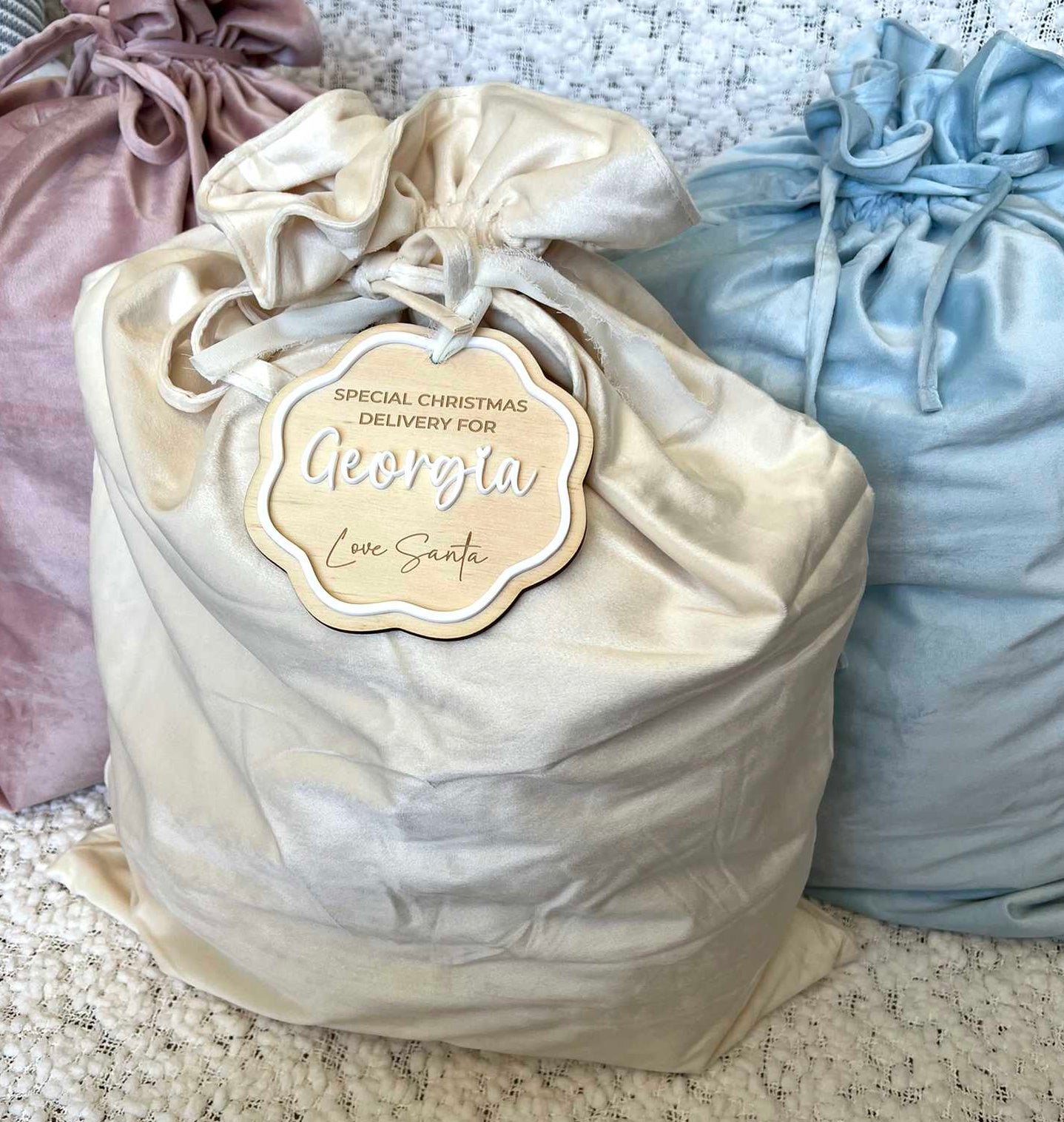 Velvet Santa Sack - Cream – Sunset Laser Co